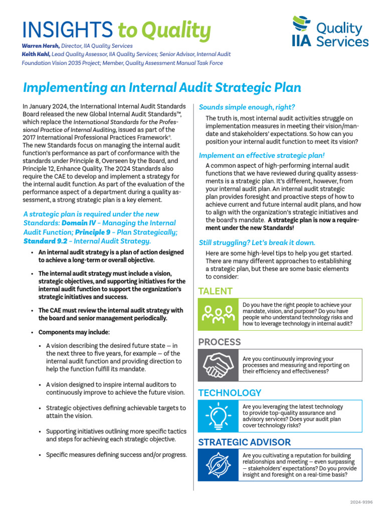Insights To Quality Implementing An Internal Audit Strategic Plan | PDF ...