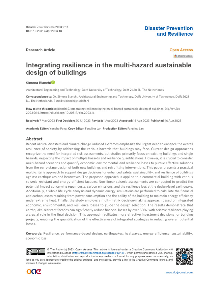 Integrating Resilience in The Multi Hazard Sustainable Design of ...