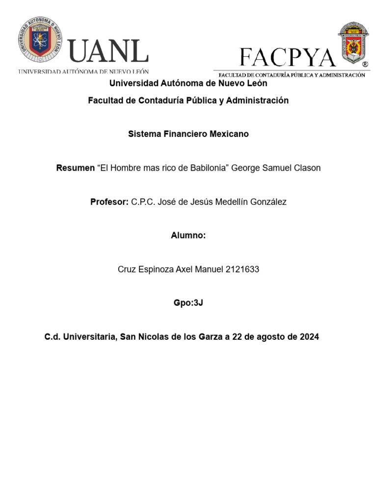 Resumen del libro El hombre mas rico de Babilonia | PDF Resumen del libro El hombre mas rico de Babilonia | PDF