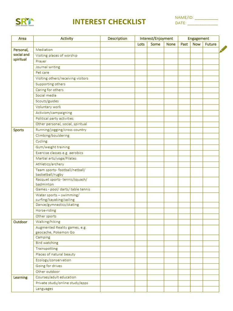 SRT Interest Checklist | PDF