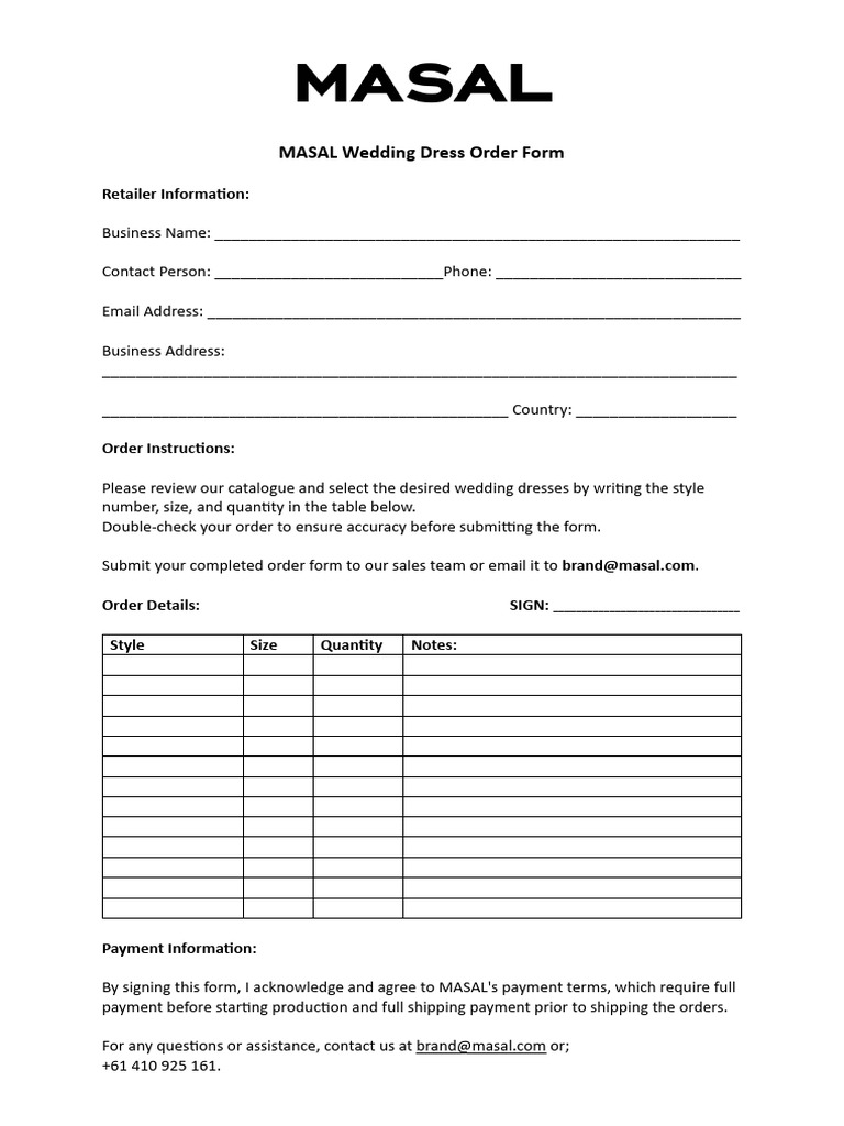 Wedding Dress Order Form | PDF