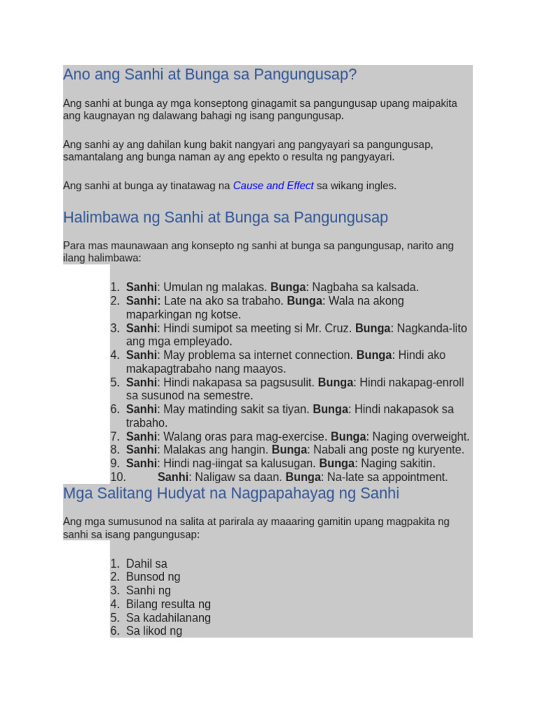 Sanhi at Bunga | PDF