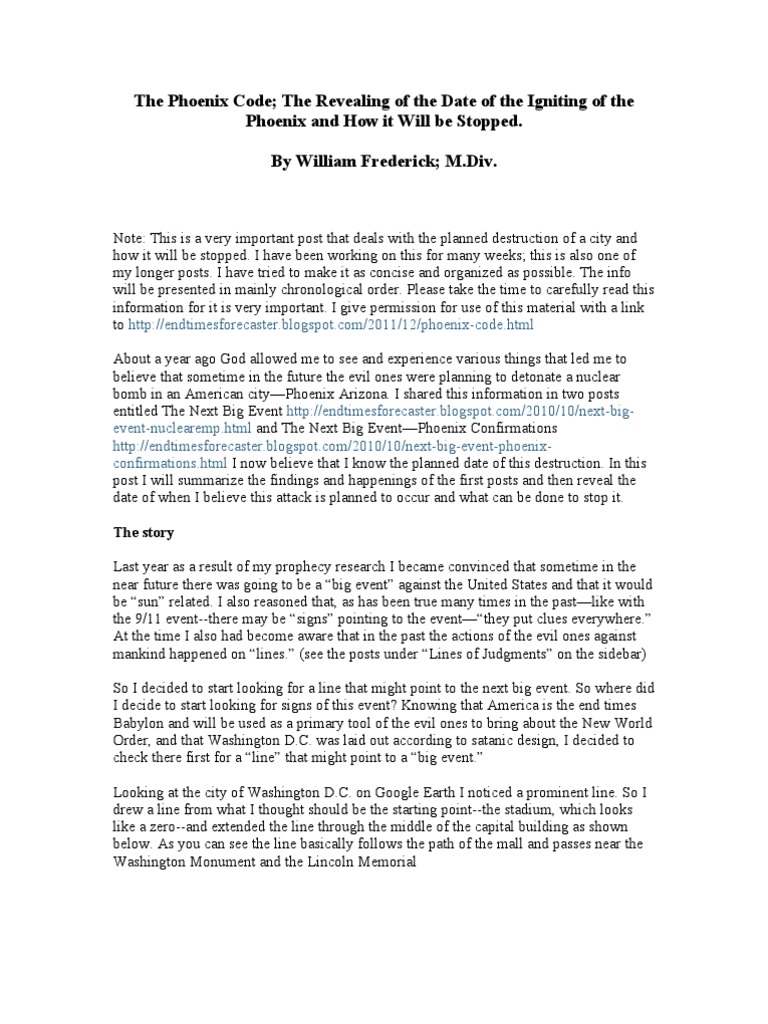 The Phoenix Code The Revealing of The Date of The Igniting of The ...