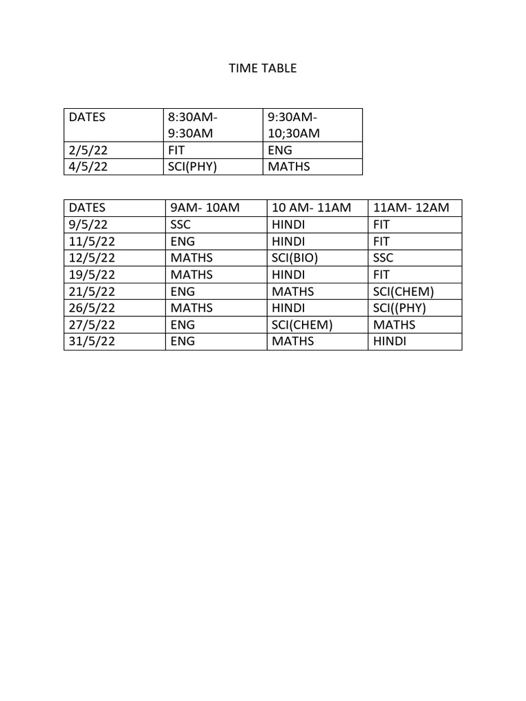Extra Classes Time Table | PDF