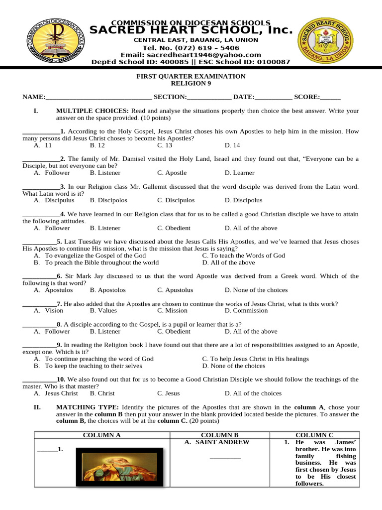 First Quarter Examination | PDF
