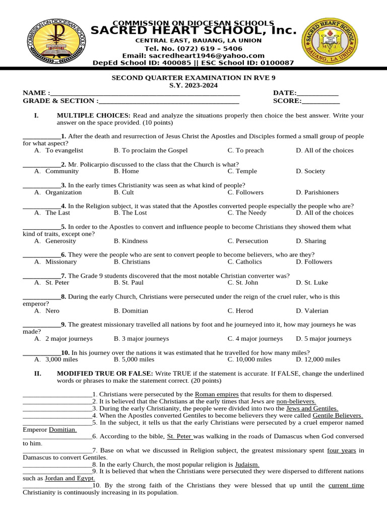 Second Quarter Examination | PDF