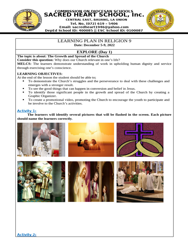 Learning Plan in Religion 9 | PDF