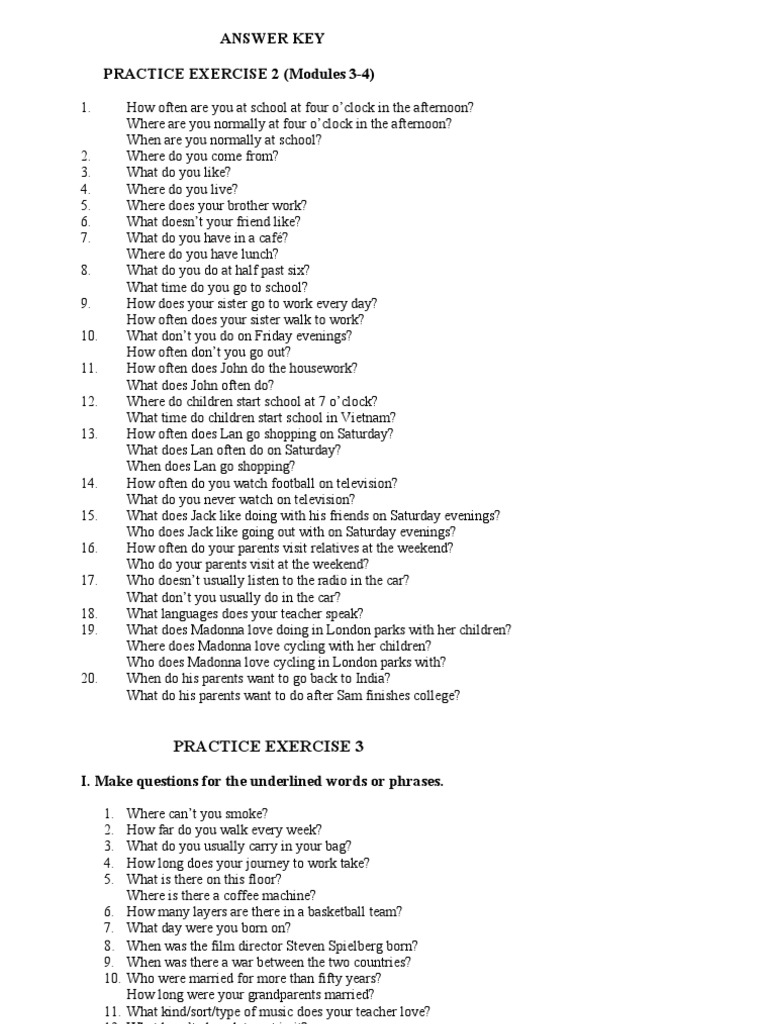 Answer Key PRACTICE EXERCISE 2 (Modules 3-4) | PDF | Workweek And ...