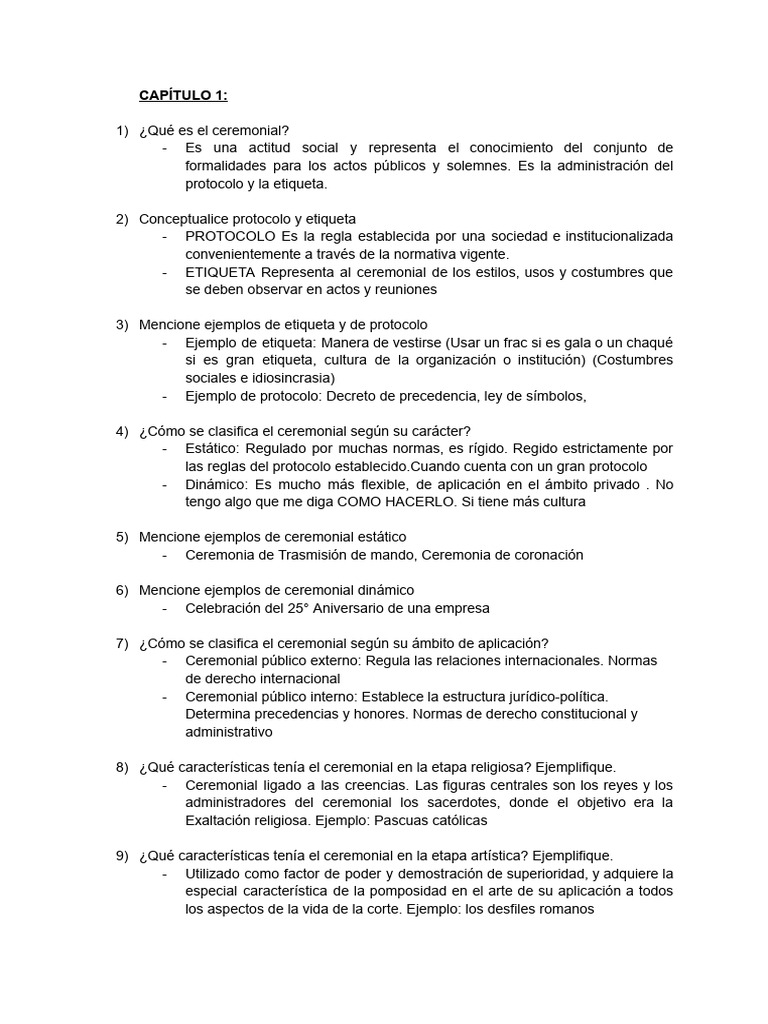 Guia de Preguntas Parcial Ceremonial y Protocolo | PDF