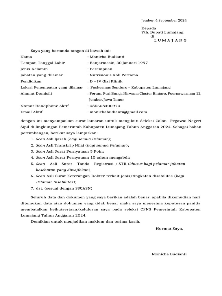 Format Lamaran CPNS | PDF