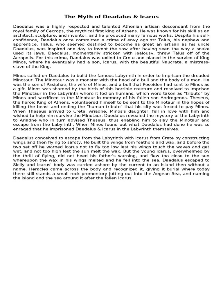 The Myth of Deadalus and Icarus | PDF