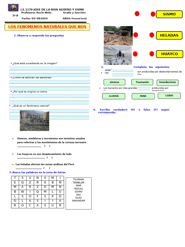 Ficha D1 PS Fenomenos Naturales Que Nos Afectan | PDF