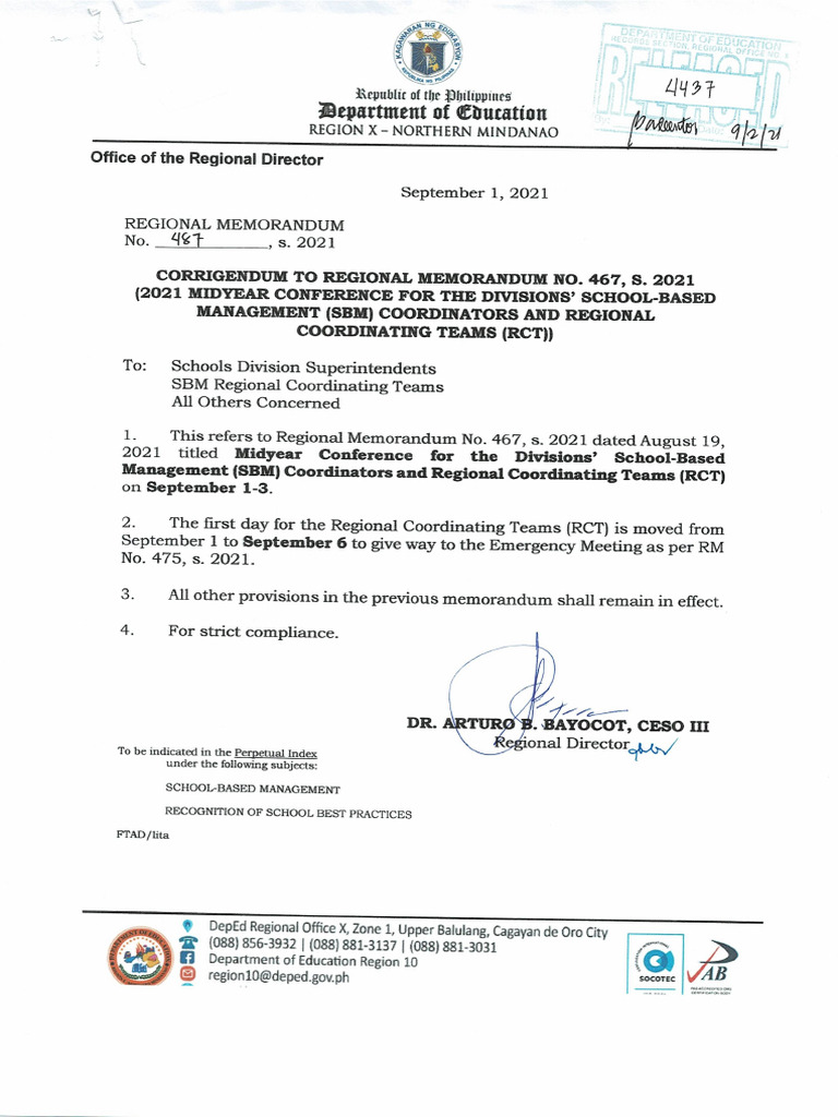 RM_487_Corrigendum to Regional Memorandum No. 467, s. 2021 (2021 ...