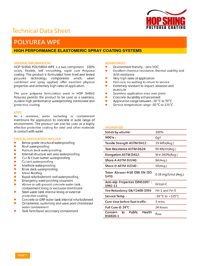 Hop Shing Polyurea WPE-Data Sheet | PDF