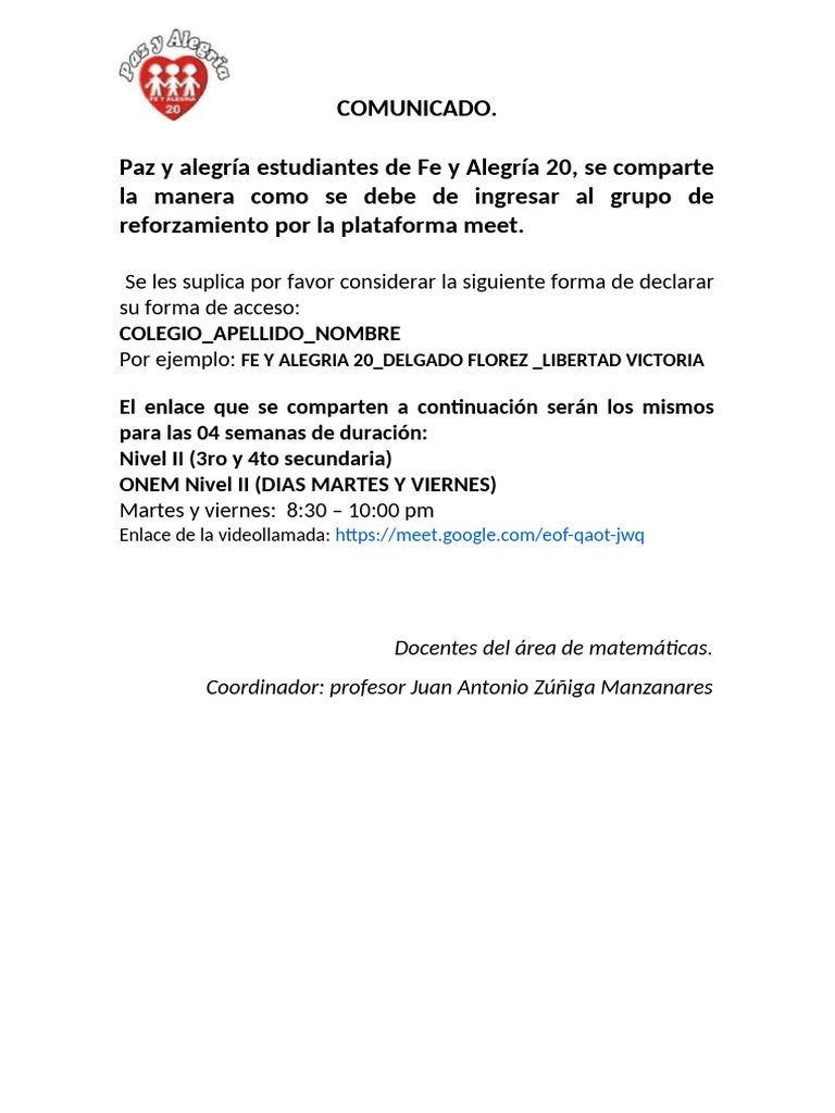 Comunicado II Nivel | PDF