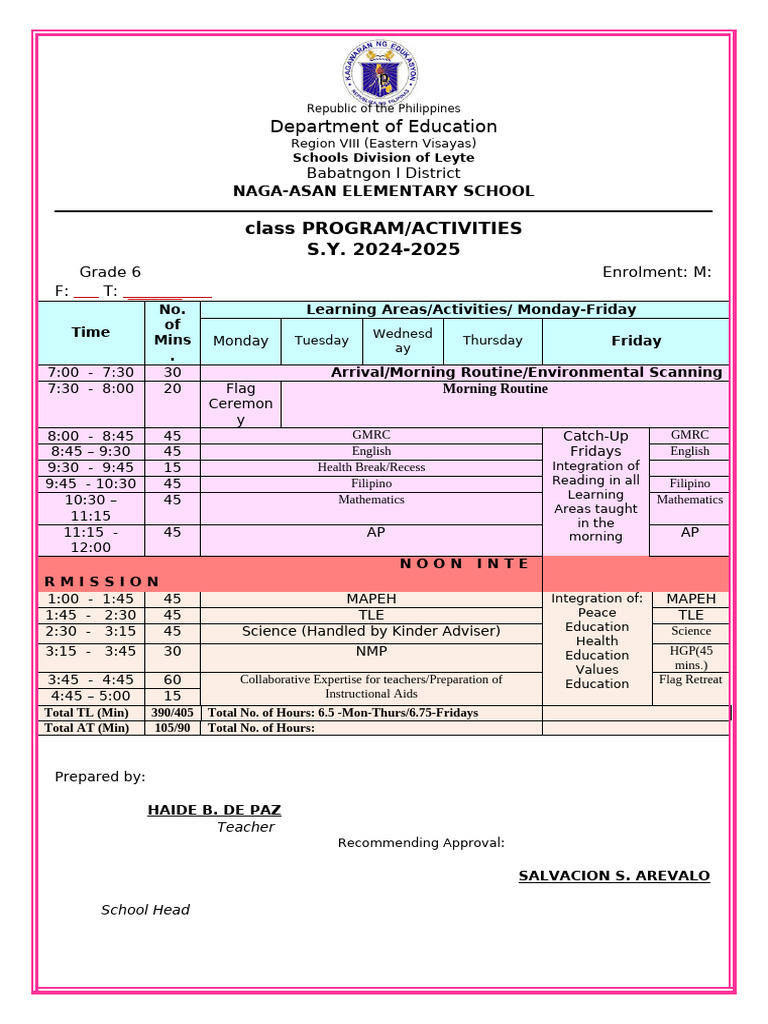 Grade-6 Class-Program 2024 | PDF