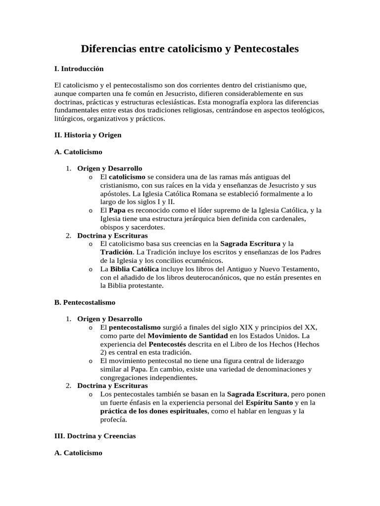 Diferencias entre Catolicismo y Pentecostales | PDF Diferencias entre Catolicismo y Pentecostales | PDF