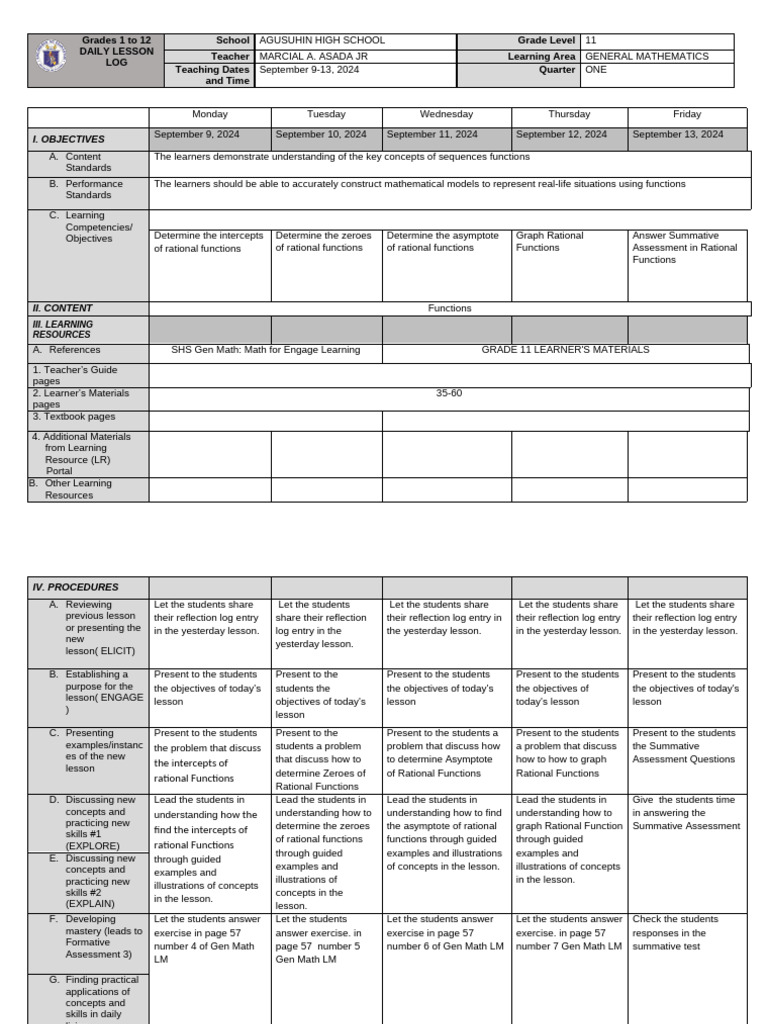 DLL_GEN MATH_2024-2025 quarter 123 | PDF