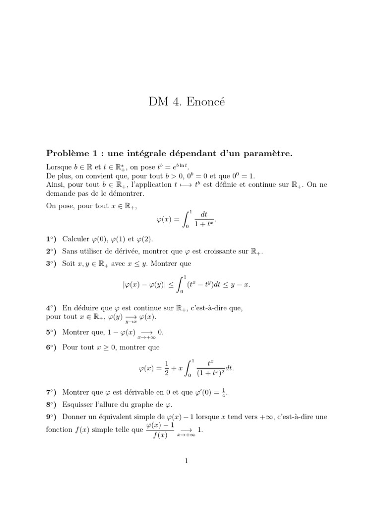 DM 4 - Énoncé - Intégrales, Irrationalité de Pi | PDF