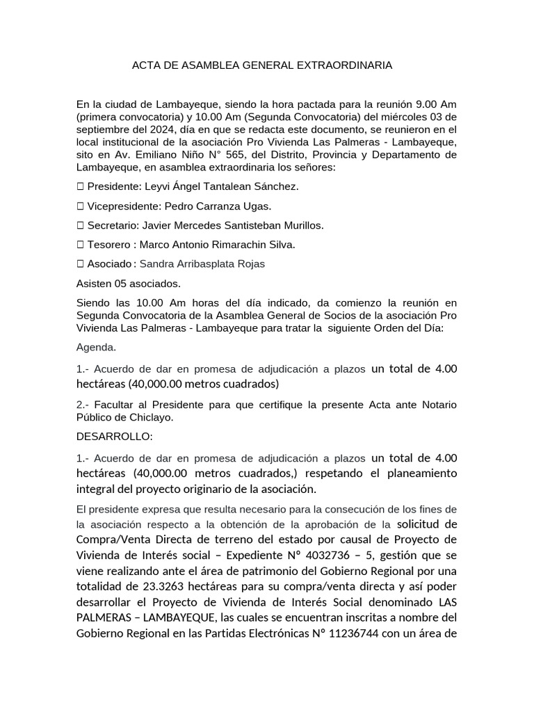 Acta de Venta de Terreno | PDF
