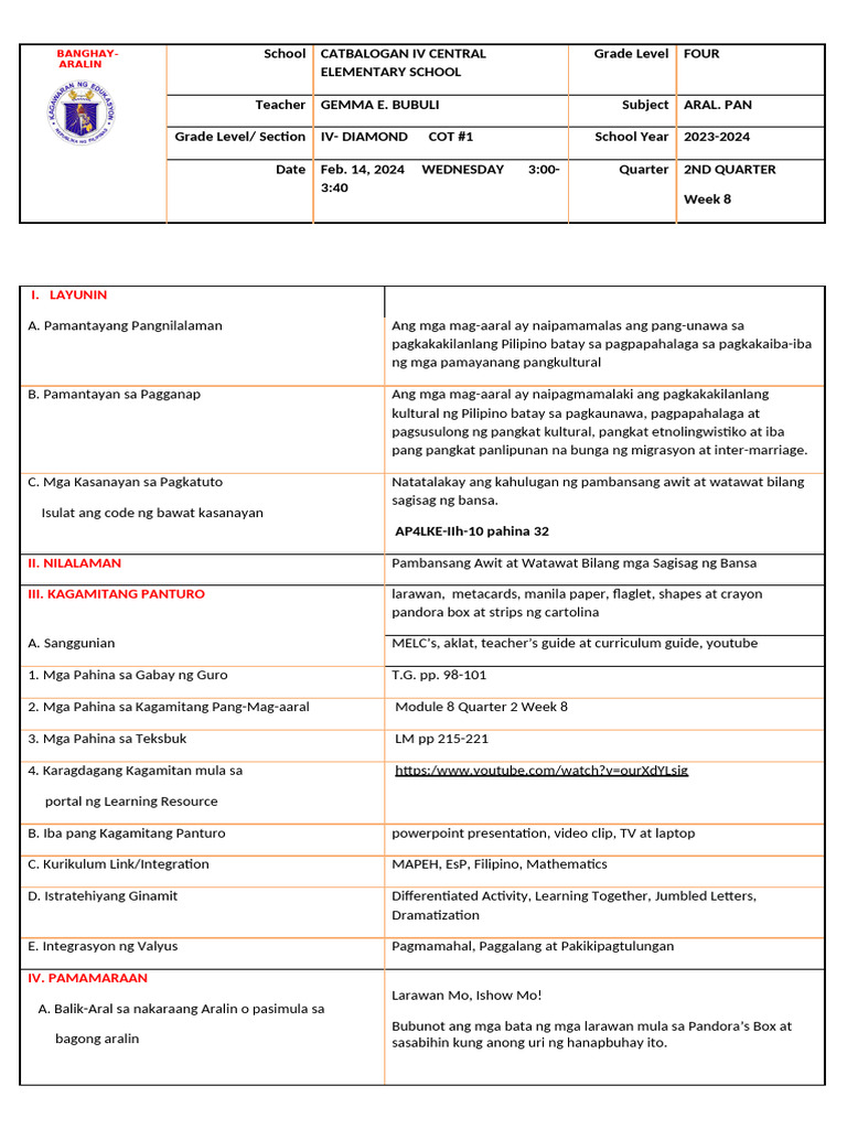 Aral Pan Cot Catb 4 Edited | PDF