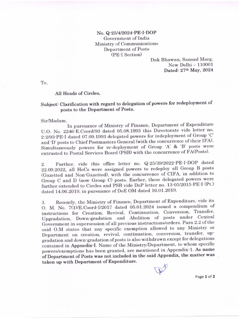 Delegation of Power Regarding Post Redeployment | PDF