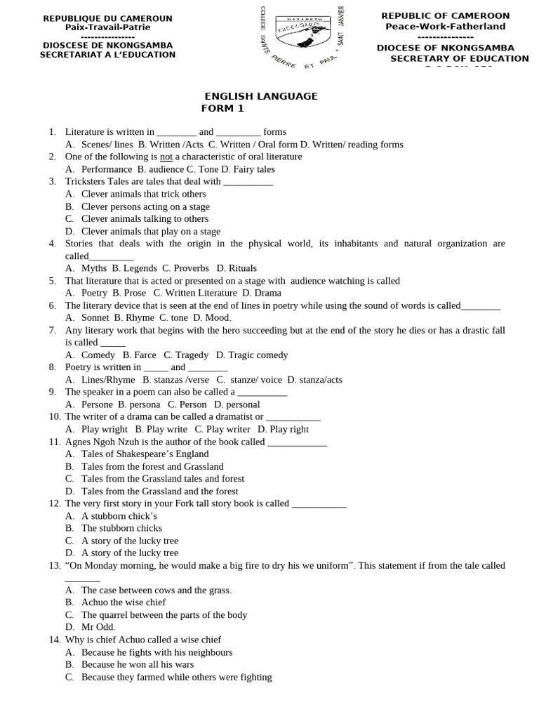 Literature Form 1 Harmonised | PDF