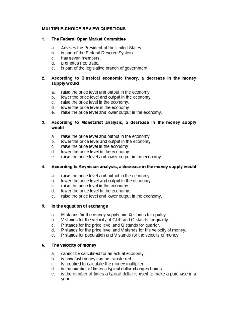 Macro - Monetary Policy - MCQ - Answers | PDF