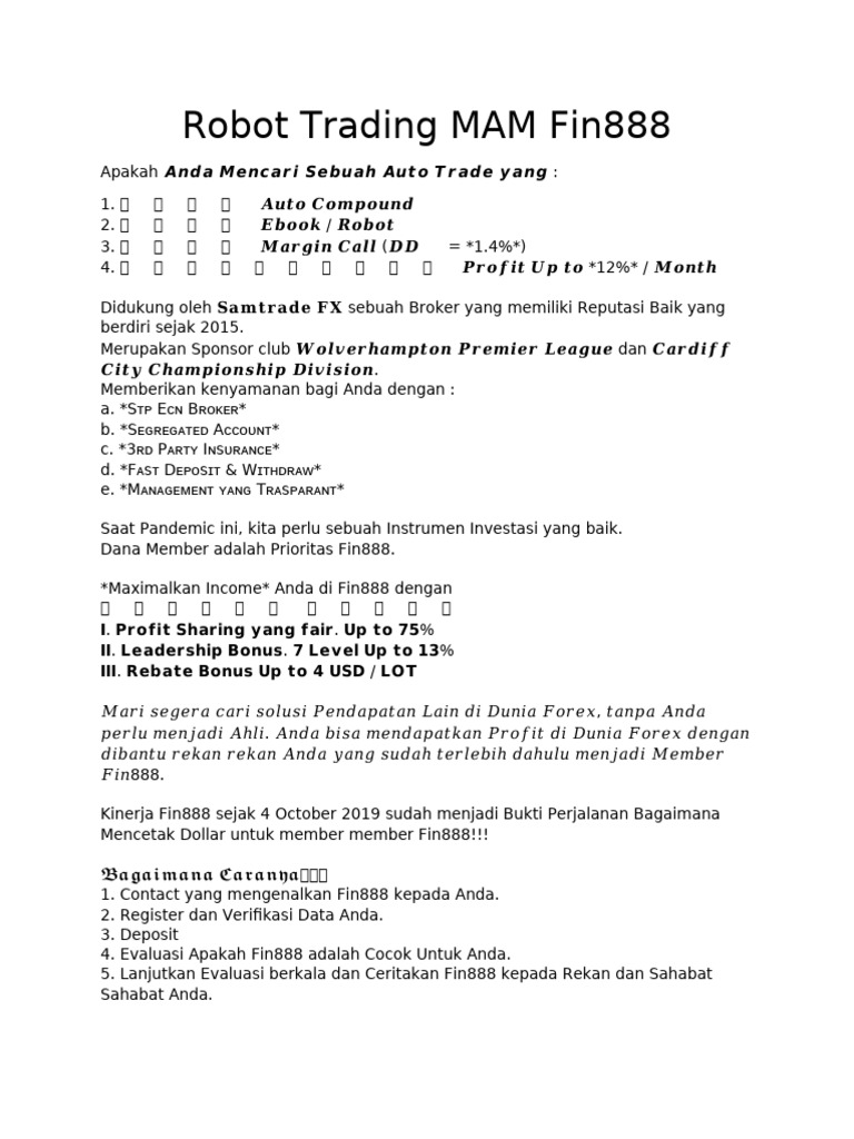 Robot Trading Fin888 | PDF