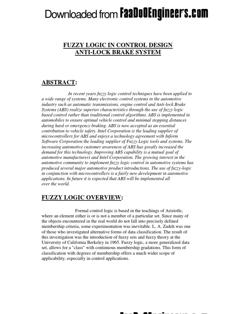 Fuzzy Logic in ABS Control Design | PDF | Anti Lock Braking System ...