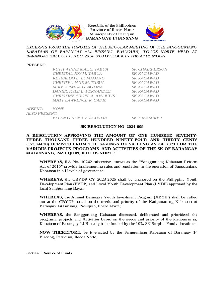 2 SK Resolution Appropriating | PDF