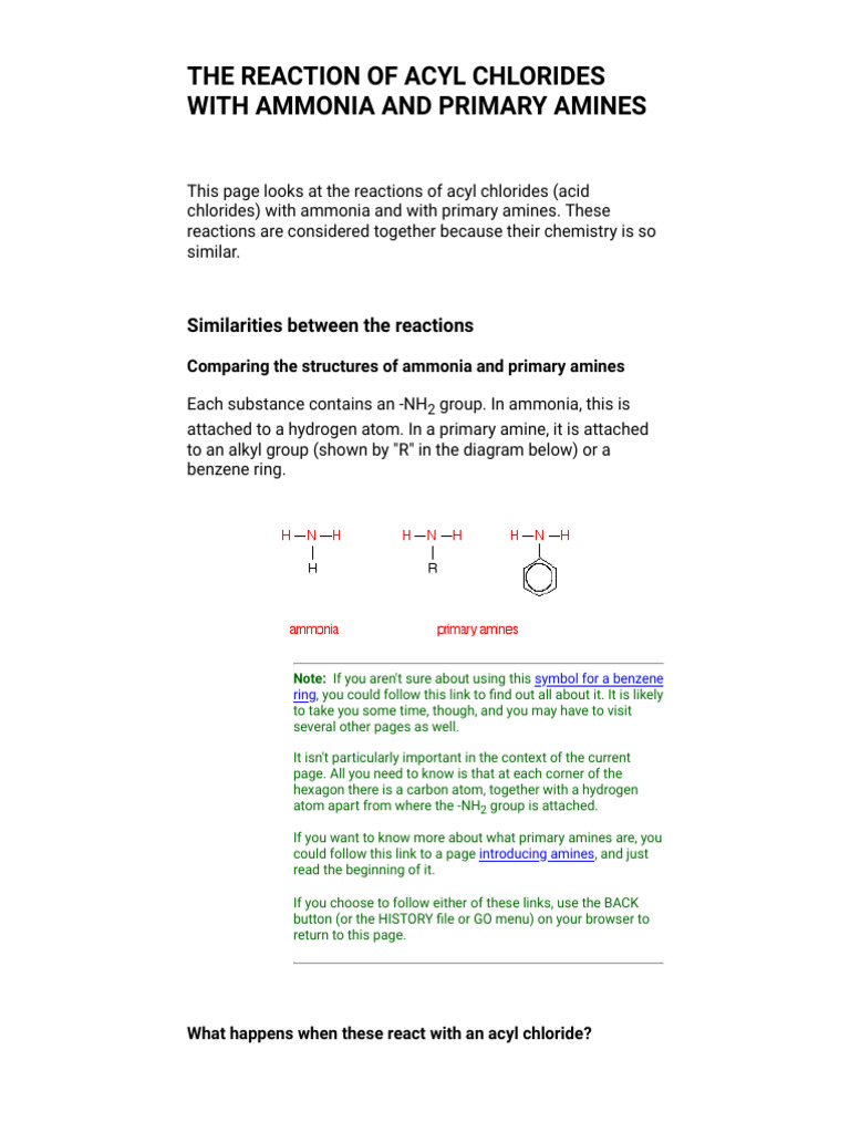Acyl Chlorides With Ammonia or Primary Amines | PDF