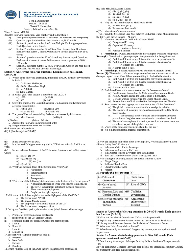 Grade 12 Political Science Term-I Paper | PDF | Sri Lanka ...