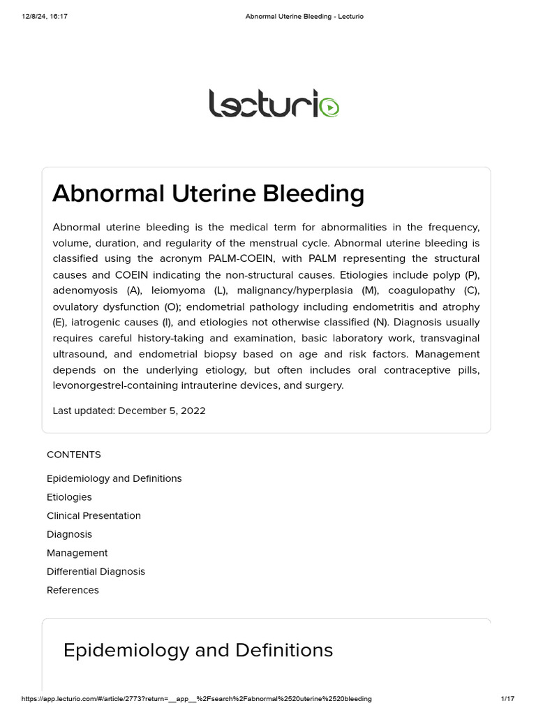 Abnormal Uterine Bleeding | PDF | Menstruation | Menstrual Cycle