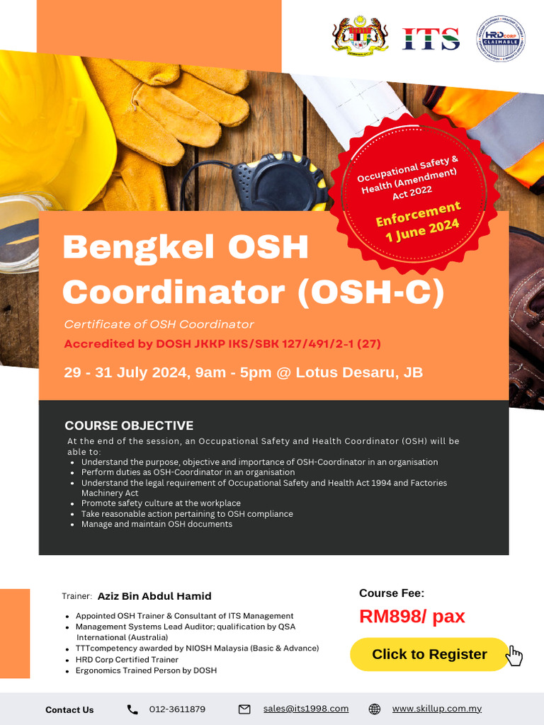 Leaflet - Bengkel OSH Coordinator (OSH-C) - July 2024 at JB (ITS) | PDF