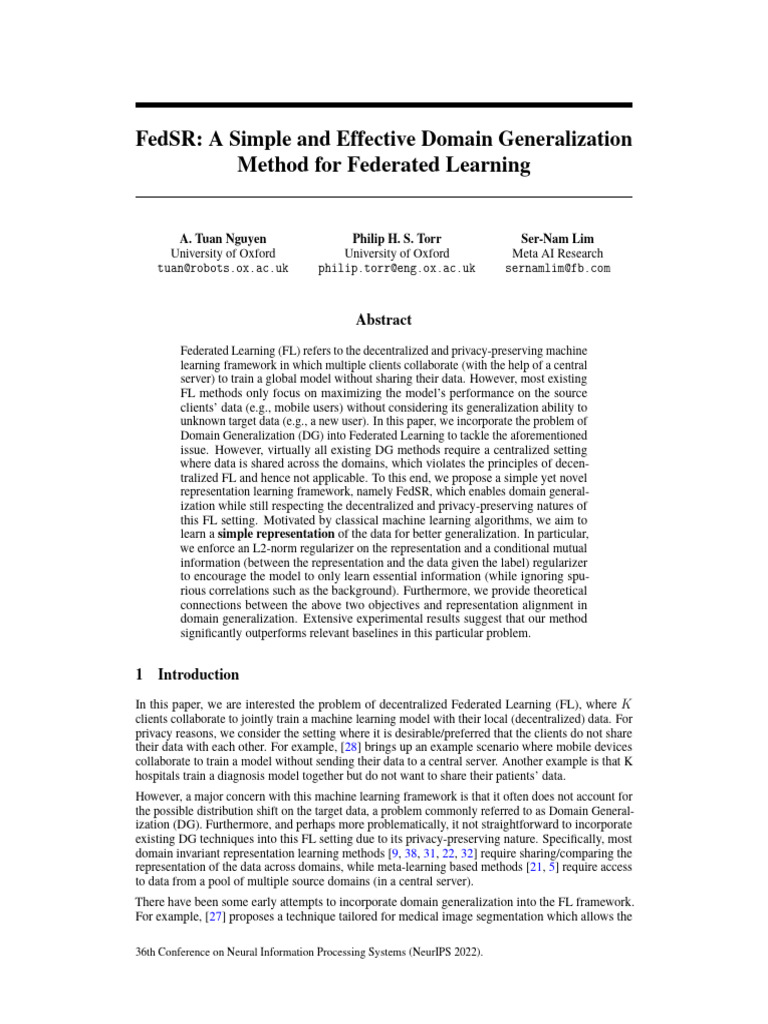 22-Nips-FedSR - A Simple and Effective Domain Generalization Method For ... 22-Nips-FedSR - A Simple and Effective Domain Generalization Method For ...