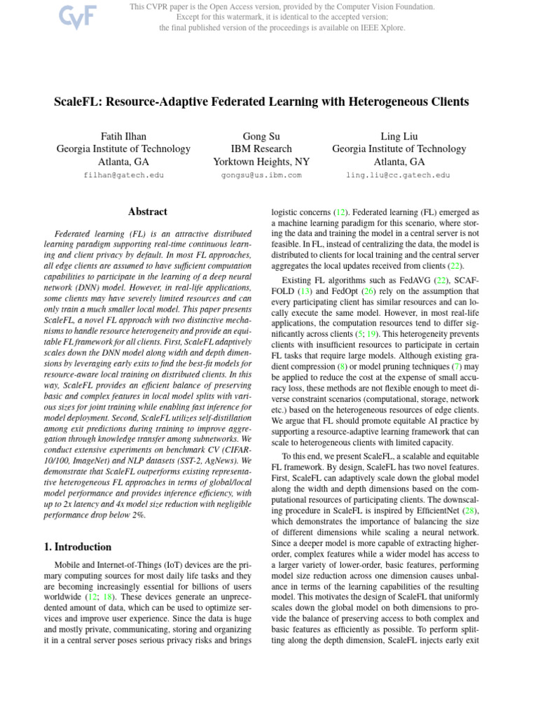 22-Cvpr-ScaleFL - Resource-Adaptive Federated Learning With Heterogeneous Clients | PDF