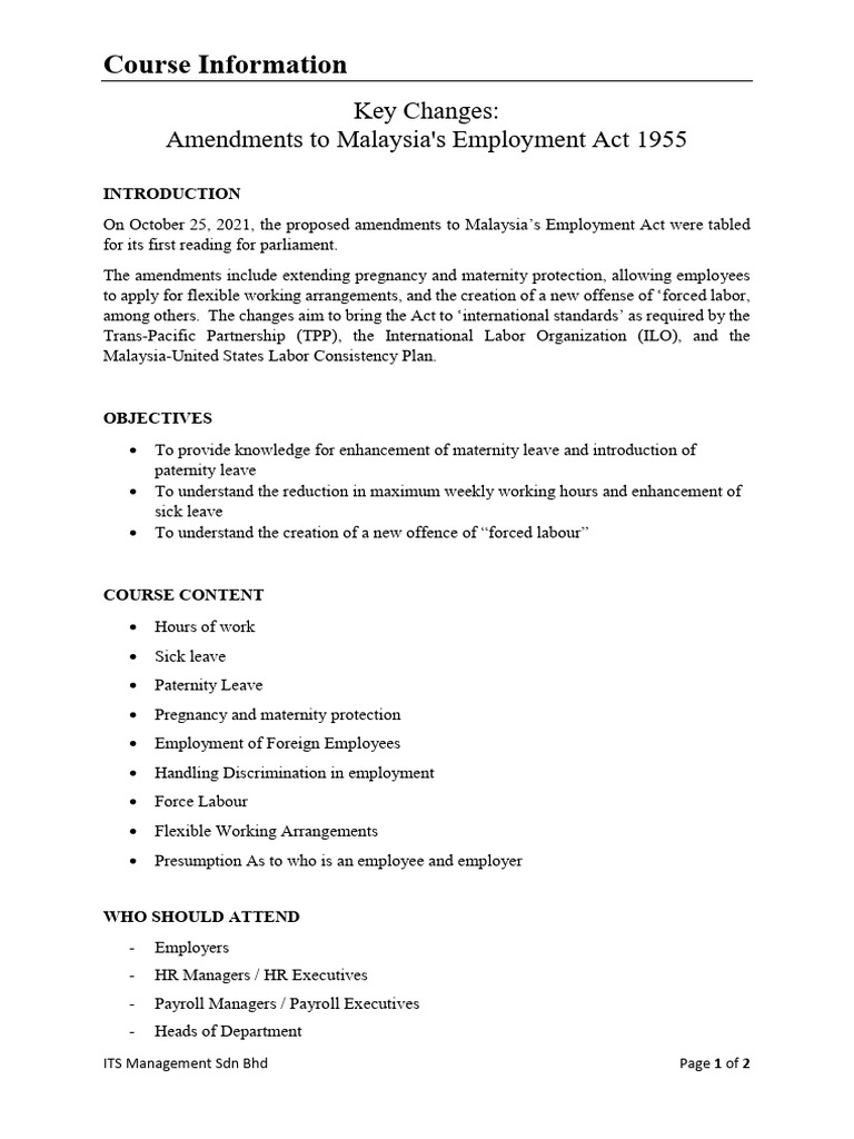 (10001143679) Key Changes - Amendments to Malaysia Employment Act 1955 ... (10001143679) Key Changes - Amendments to Malaysia Employment Act 1955 ...