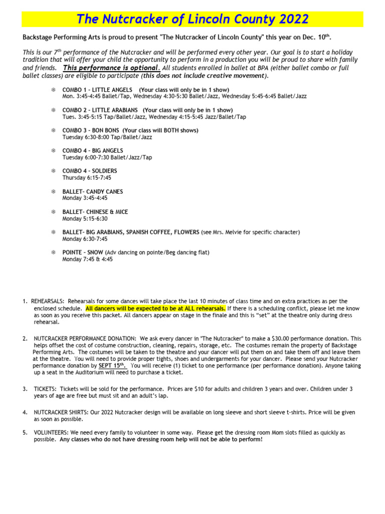 2022 Nutcracker Info Packet | PDF