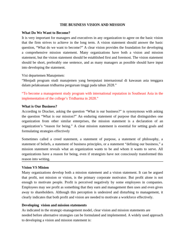 The Business Vision and Mission | PDF
