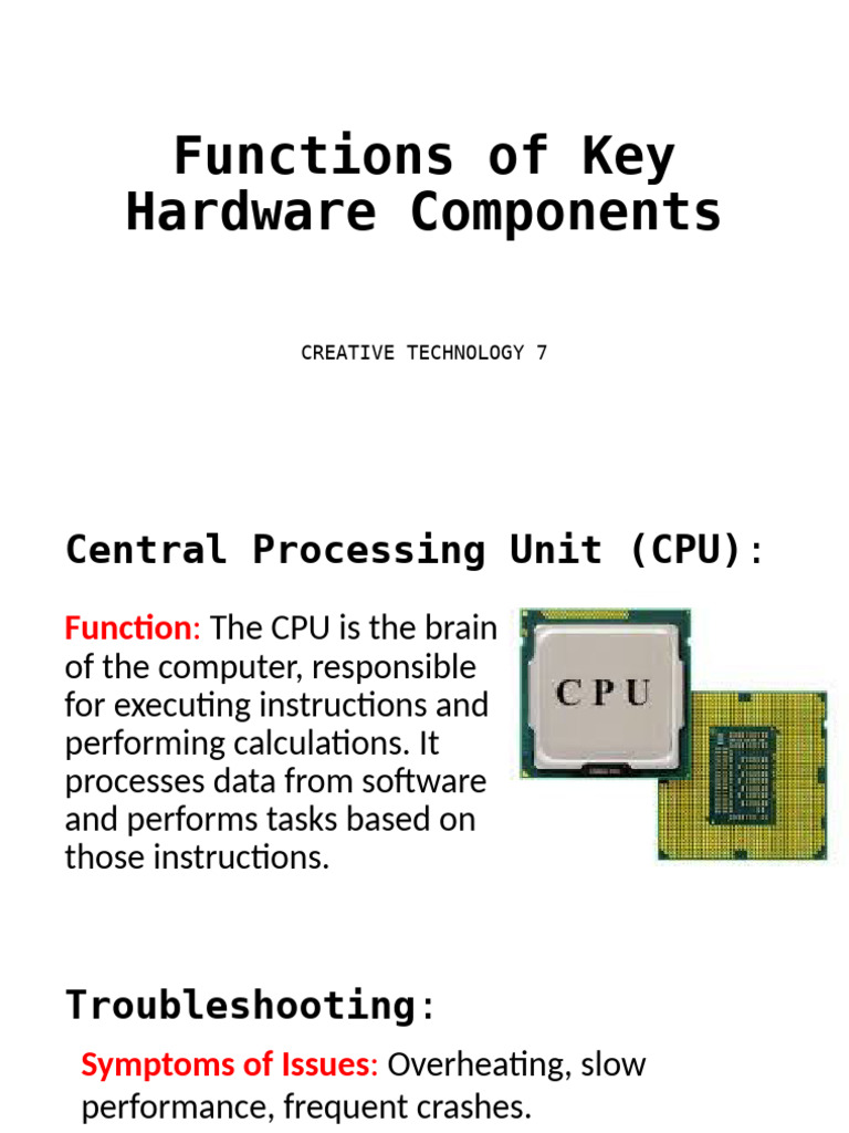 Functions of Key Hardware Components | PDF