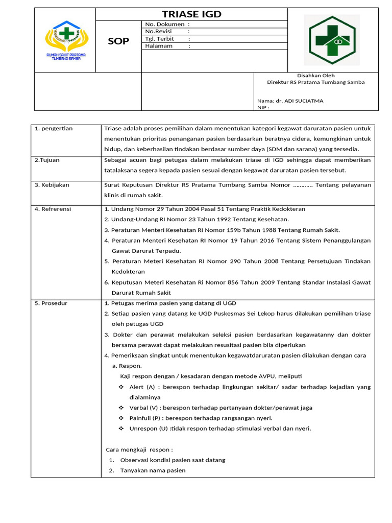 Sop Triase Igd | PDF