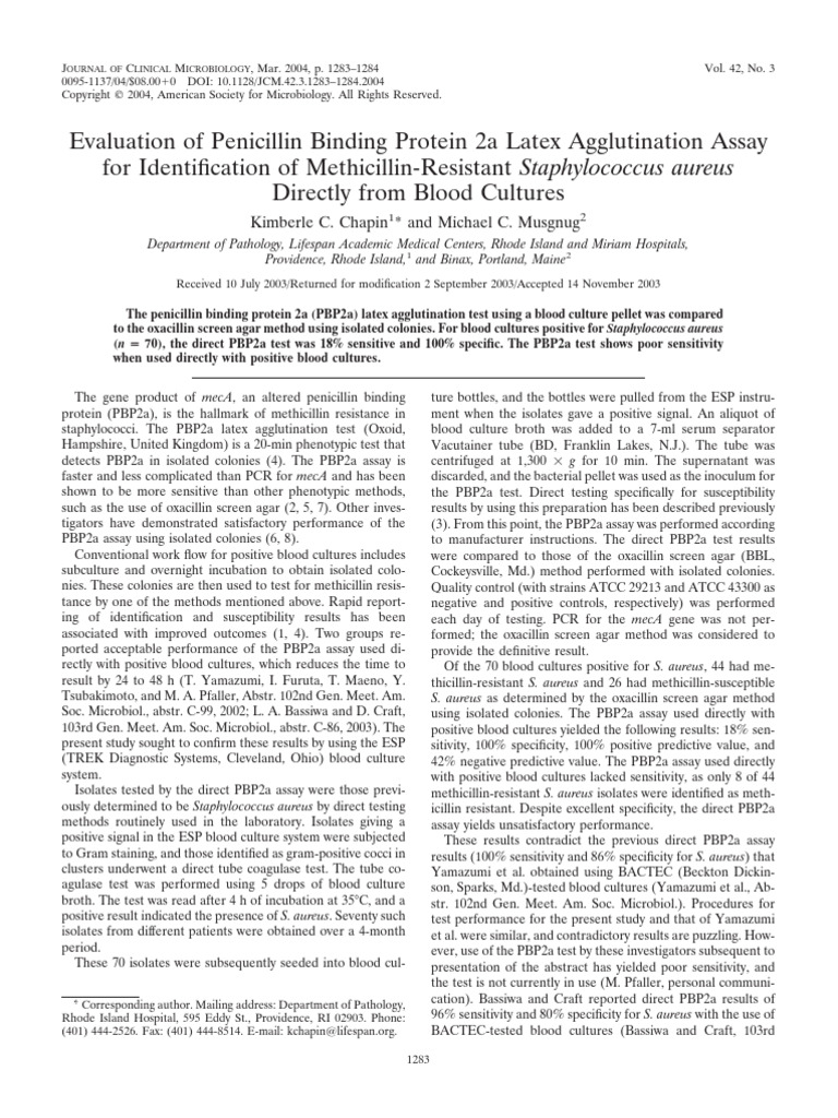 Evaluation of Penicillin Binding Protein 2a Latex Agglutination Assay | PDF
