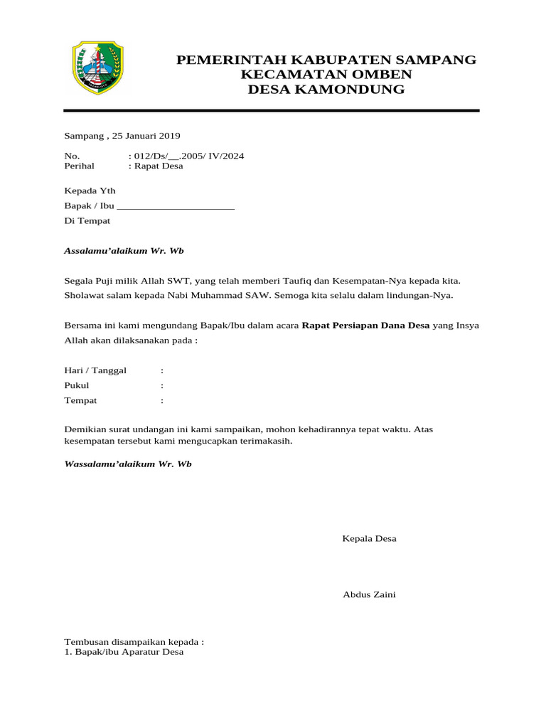 Contoh Surat Undangan Desa | PDF
