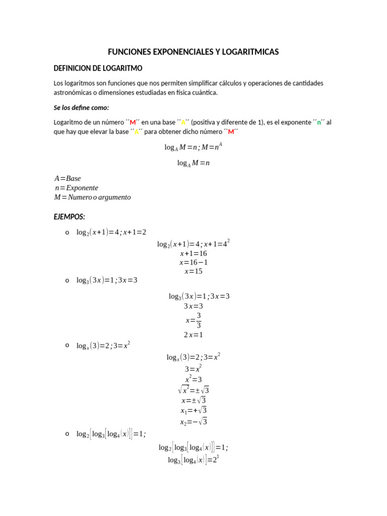Funciones Exponenciales y Logaritmicas | PDF