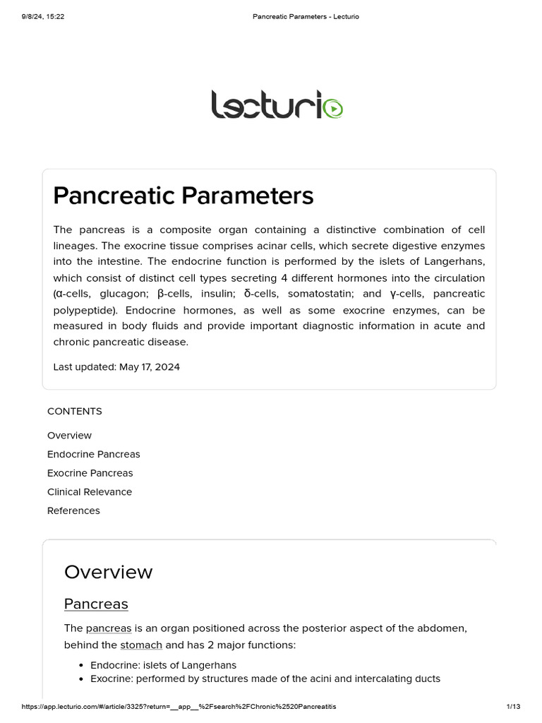 Pancreatic Parameters | PDF