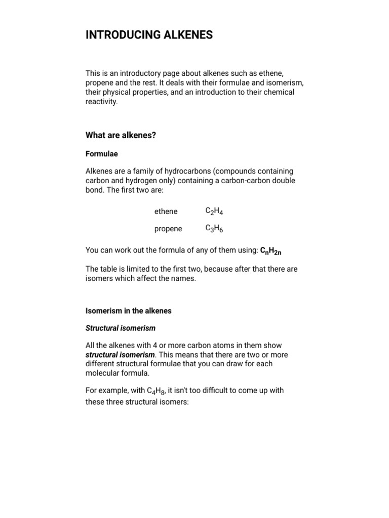 An Introduction To Alkenes | PDF