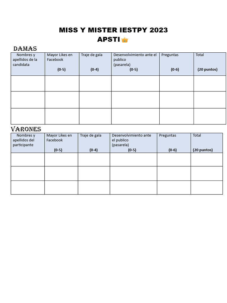 Miss y Mister Iestpy 2023 Apsti | PDF