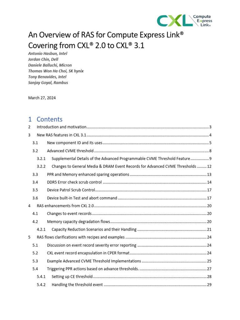 An Overview of RAS For Compute Express Link 3.1 Whitepaper | PDF
