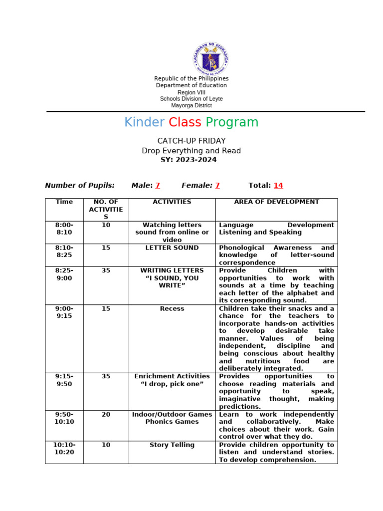 Catch Up Fri Class Program | PDF